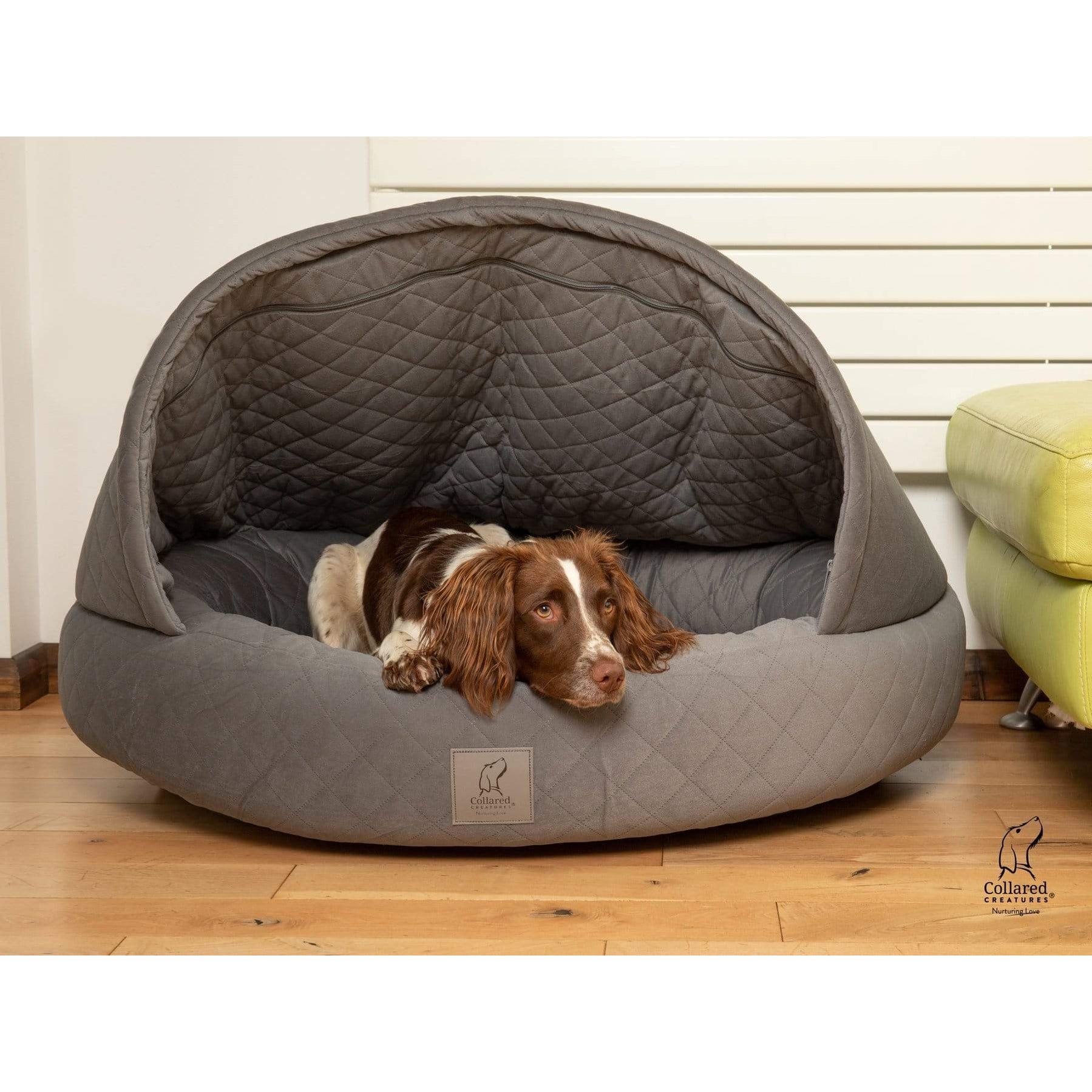 Collared Creatures Grey Quilted Velour Deluxe Comfort Cocoon Dog Cave ...